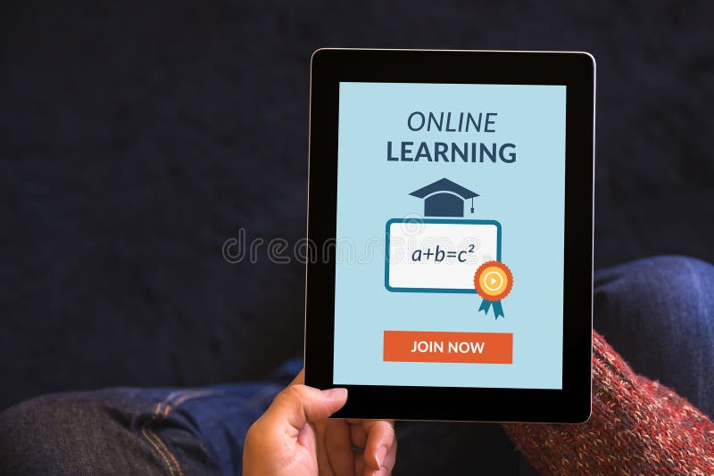 Online Learning Concept on Tablet Screen with Office Objects Stock ...