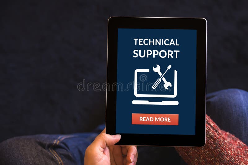 Hands Holding Tablet Computer with Technical Support Concept on Stock ...