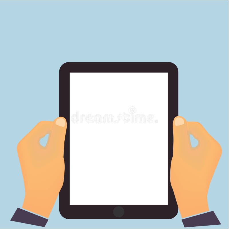 Hands Holding a Tablet Pop Art. Female Hands with Red Manicure Hold a ...