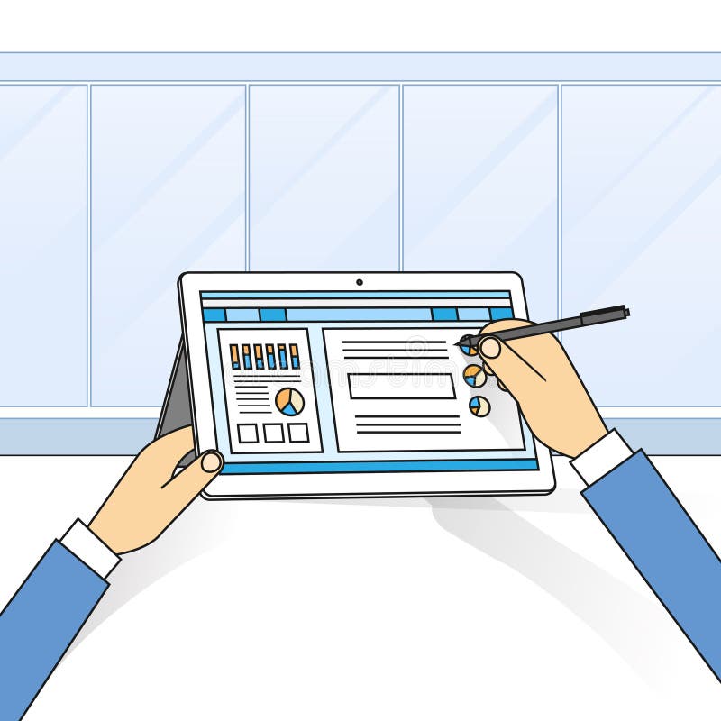 Hands Holding Tablet Computer Write Modern Technology Stock Vector ...