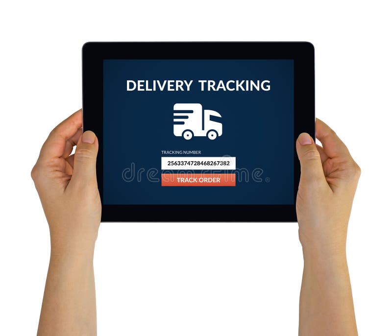 Hands Holding Tablet with Delivery Tracking Concept on Screen Stock ...