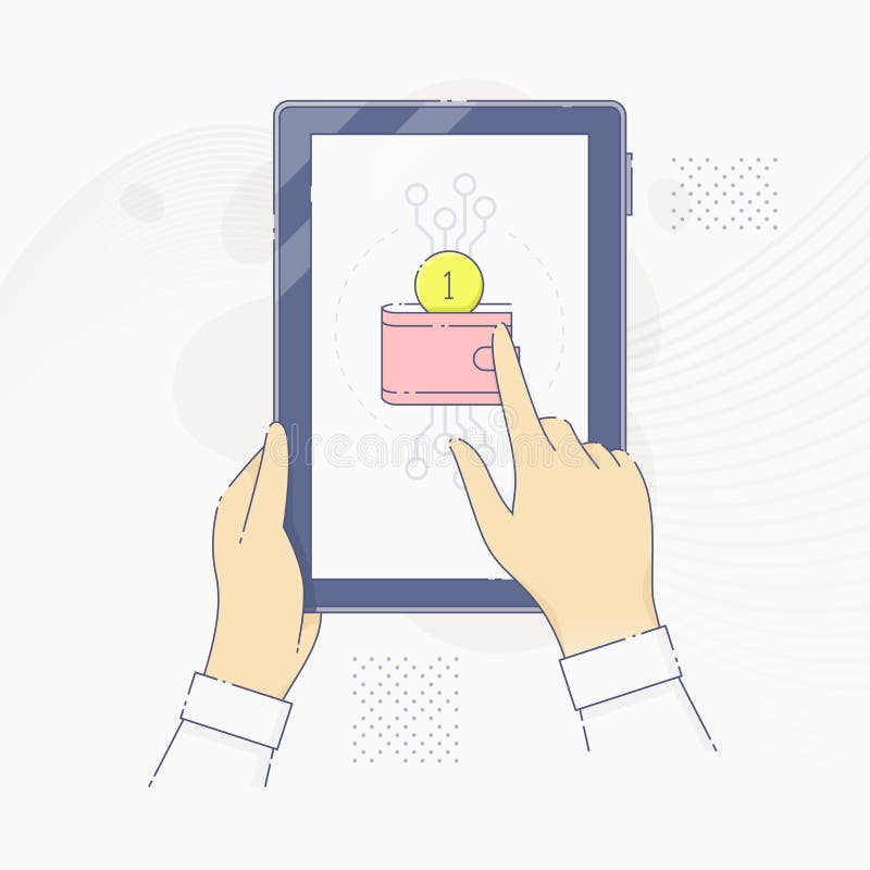 Hands Holding Tablet with Digital Wallet Stock Vector - Illustration of ...