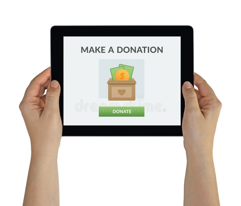 Hands Holding Tablet with Donate Concept on Screen Stock Photo - Image ...