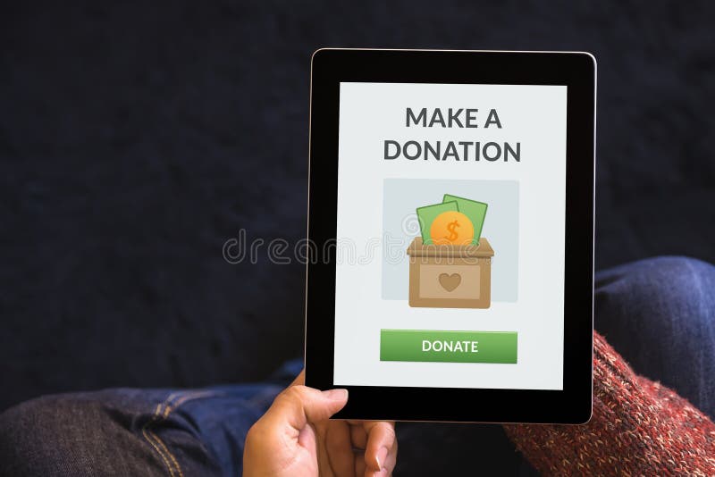 Hands Holding Tablet with Donation Concept on Screen Stock Photo ...