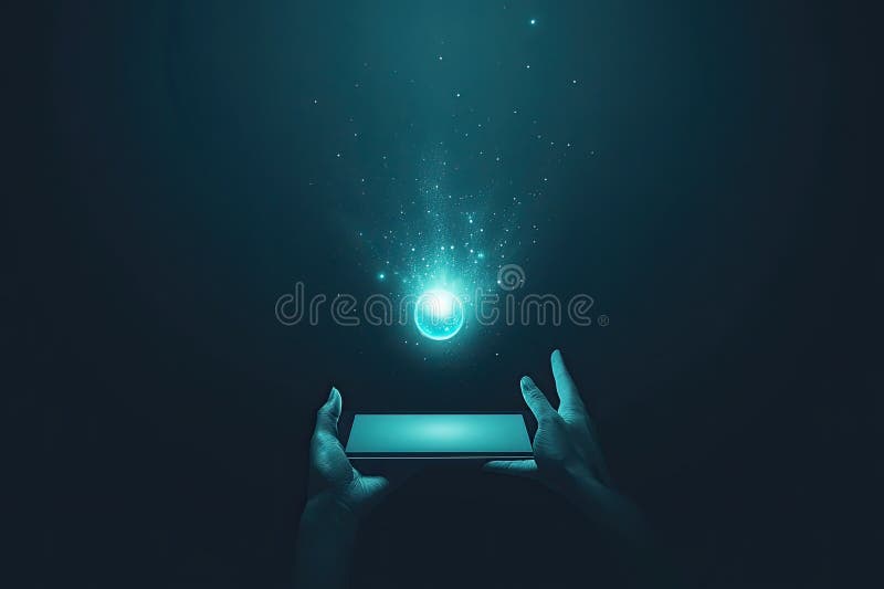 AI-Generated Orb Emerging from Tablet Stock Illustration - Illustration ...