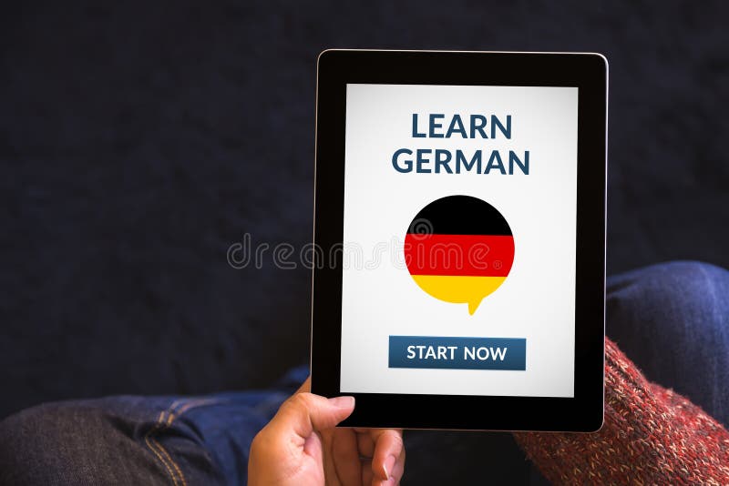 Hands Holding Tablet with Learn German Concept on Screen Stock Photo ...