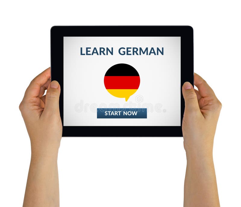 Hands Holding Tablet Learn German Concept Screen Stock Photos - Free ...