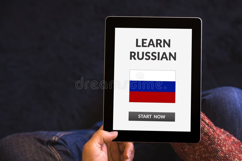 Hands Holding Tablet with Learn Russian Concept on Screen Stock Image ...