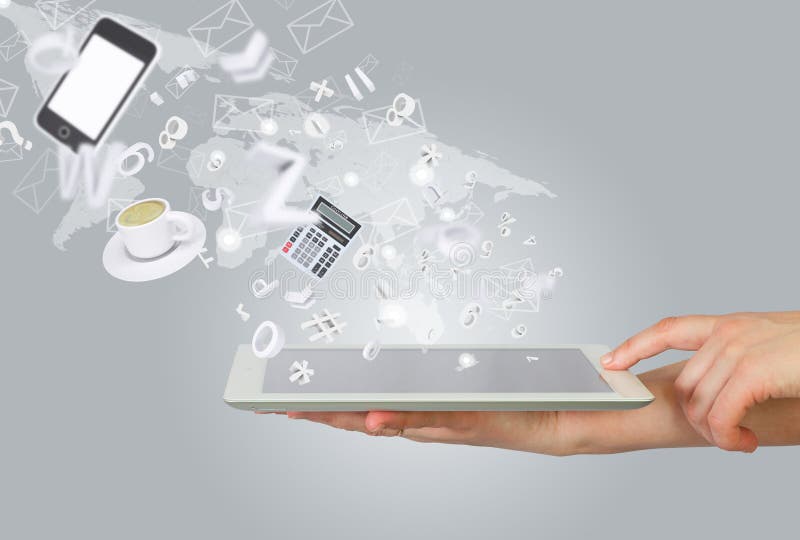 Hands Holding Tablet Pc. Office Work Concept Stock Illustration ...