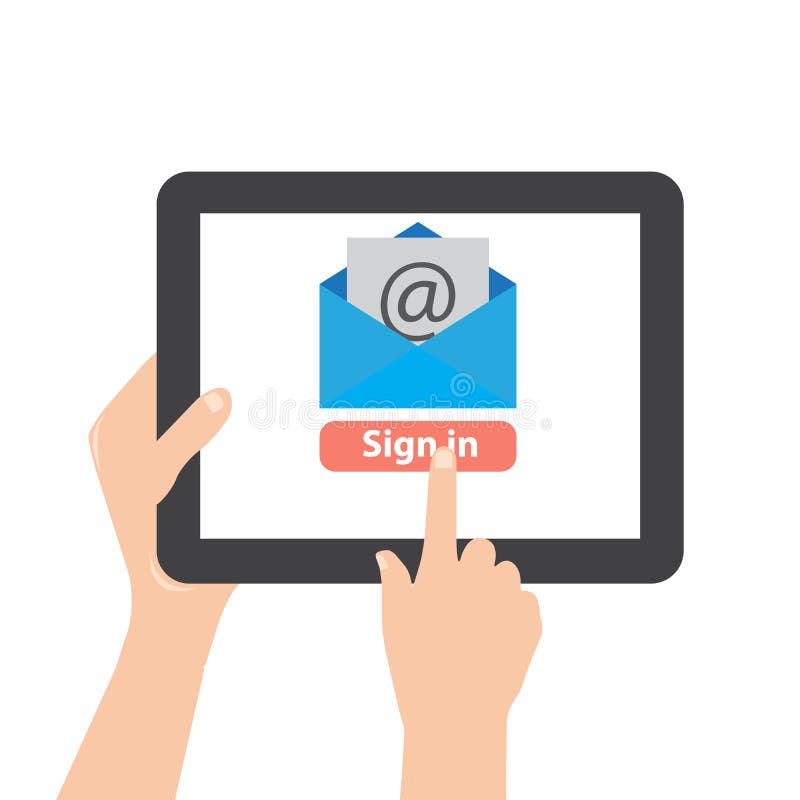 Hands Holding a Tablet Touch Computer with Email Sign in Stock Vector ...