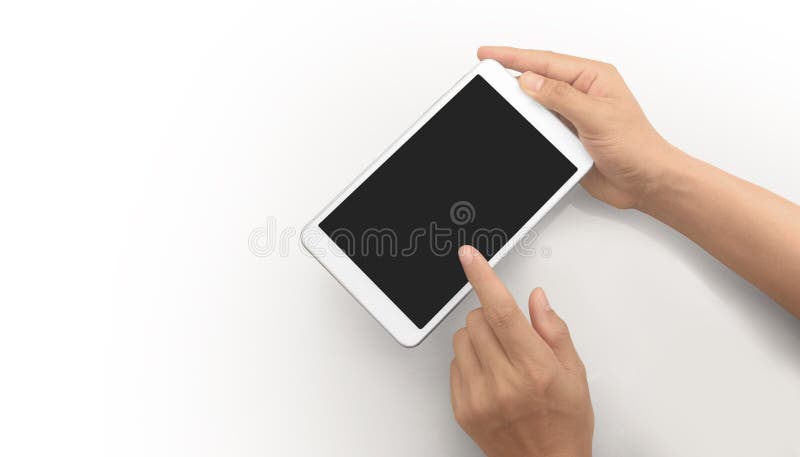 Hands Holding Tablet Touch Computer Gadget Stock Photo - Image of blank ...