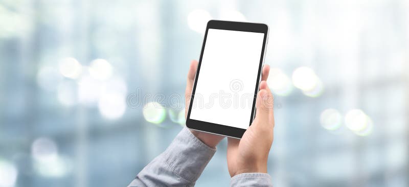 Hands Holding Tablet Touch Computer Gadget with Isolated Screen Stock ...