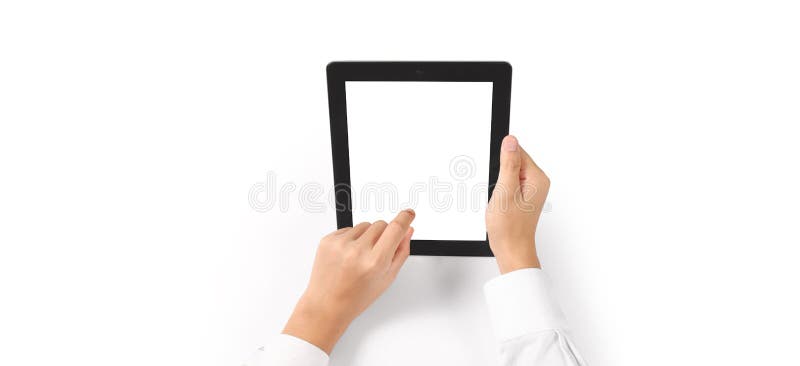 Hands Holding Tablet Touch Computer Gadget with Isolated Screen Stock ...