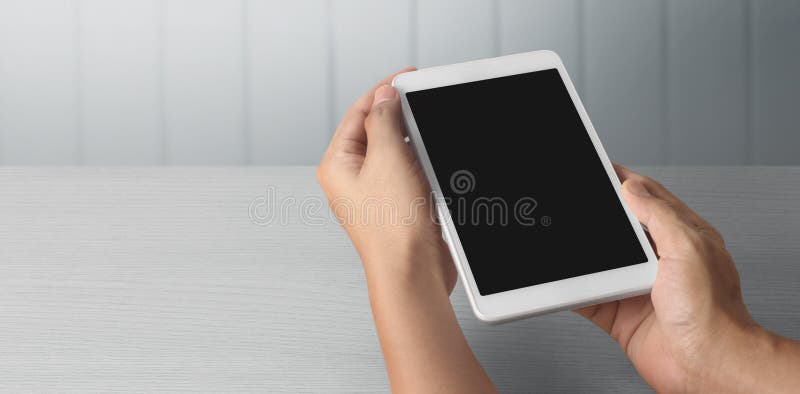 Hands Holding Tablet Touch Computer Gadget with Screen Stock Image ...