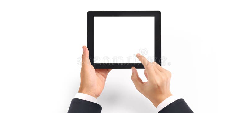 Hands Holding Tablet Touch Screen Stock Image - Image of mock, media ...