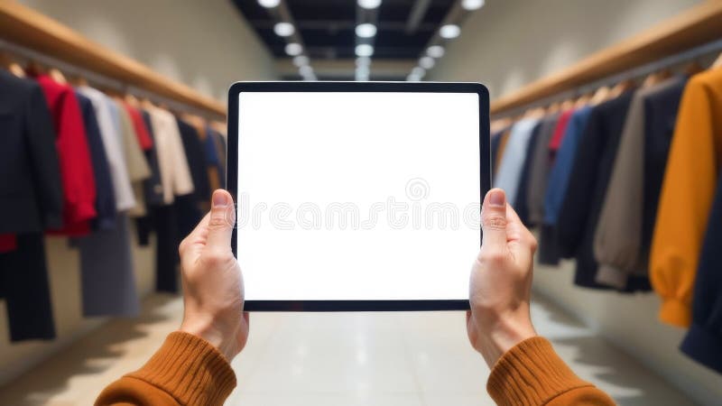 Hands Holding a Tablet with a White Screen Against the Background of a ...
