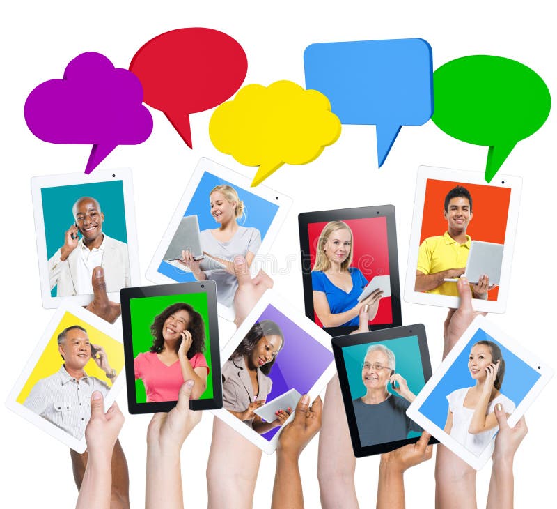 Hands Holding Tablets with People on Them Stock Image - Image of ...