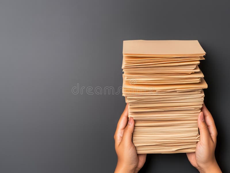 Hands Holding a Tall Stack of Organized Paperwork Showcasing a Busy ...