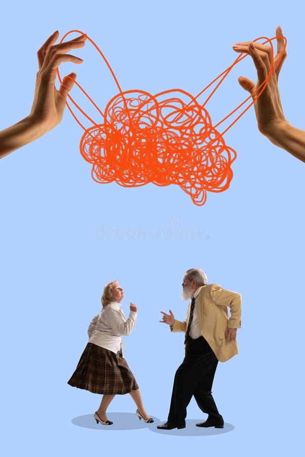 Hands Holding Tangled Strings Above Elderly Couple, Symbolizing ...