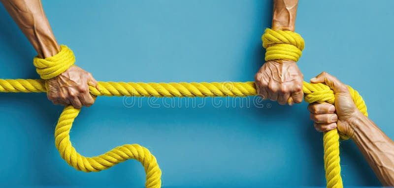 Hands Holding on To a Rope or Cord and Pulling in Different Directions ...