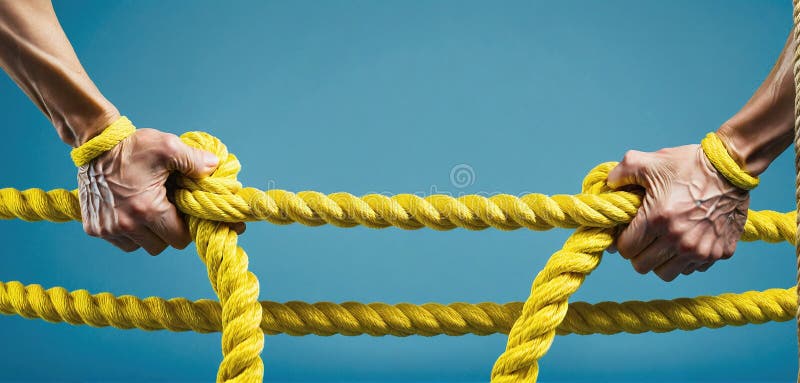 Hands Holding on To a Rope or Cord and Pulling in Different Directions ...