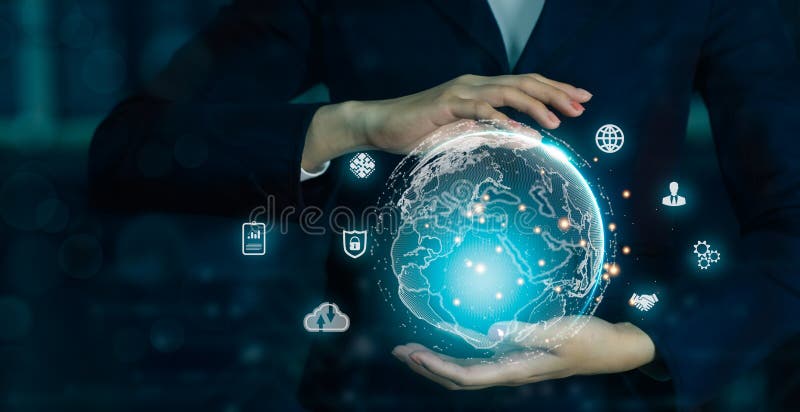 Hands Holding and Touch Virtual Global Internet Connection Metaverse ...