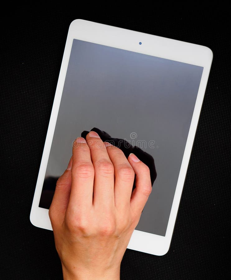 Hands Holding and Touching a Tablet Pc Stock Image - Image of female ...