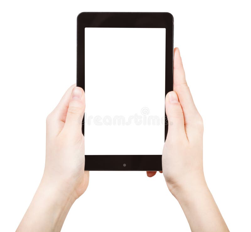 Hands Holding Touchpad with Cut Out Screen Stock Photo - Image of ...