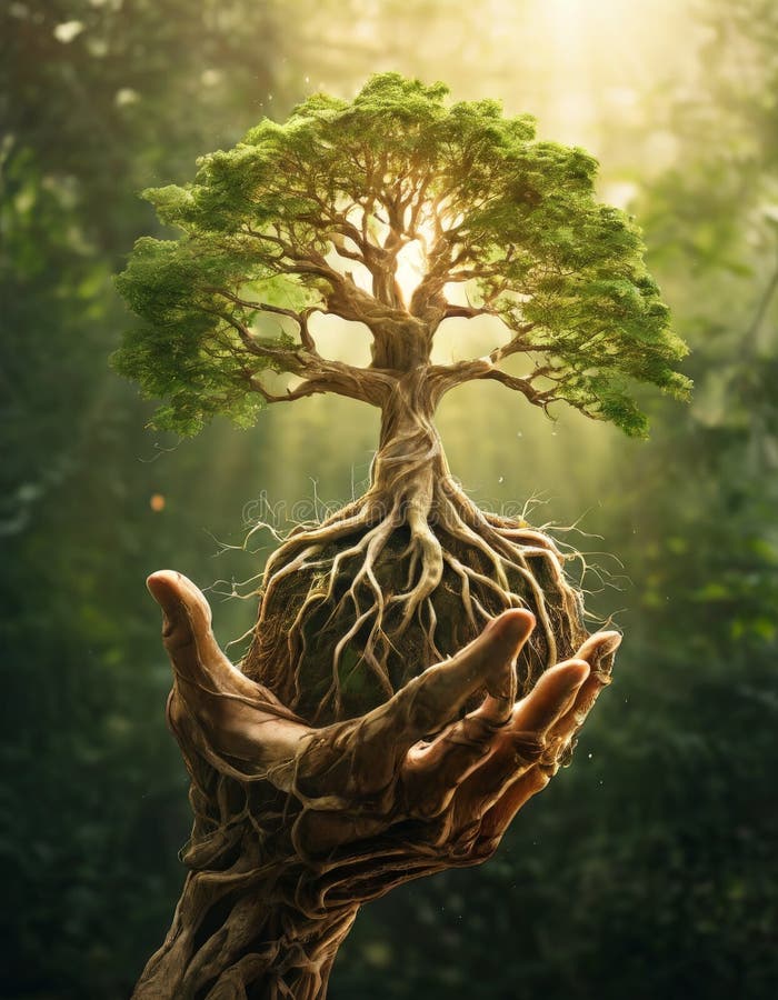 Hands Holding a Tree with Roots Symbolizing Growth and Nature Stock ...