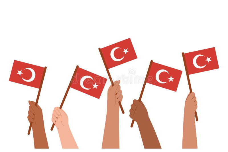 Hands Holding Turkish Flags. Vector Illustration. Stock Vector ...