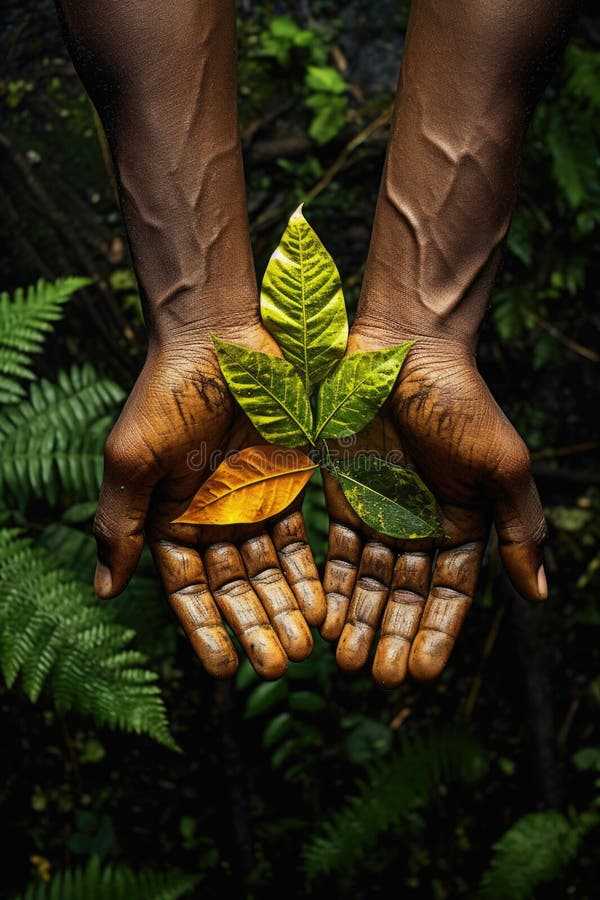 Hands with Leaves in Forest Stock Photo - Image of generated, leaf ...