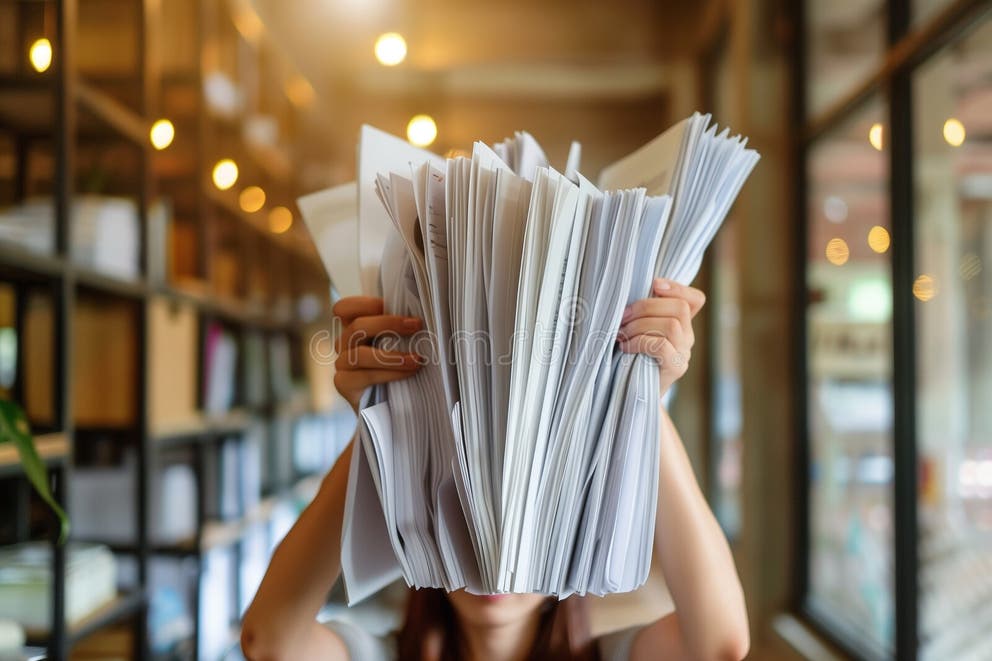 Hands Holding Up in the Air a Large Amout of Paper Documents, Modern ...