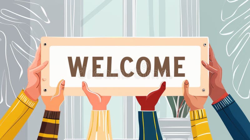 Hands Holding Up Sign the Word Welcome AI Generated Stock Illustration ...