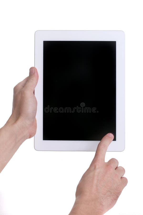 Hands Holding and Using a Tablet Touch Computer Gadget Stock Image ...