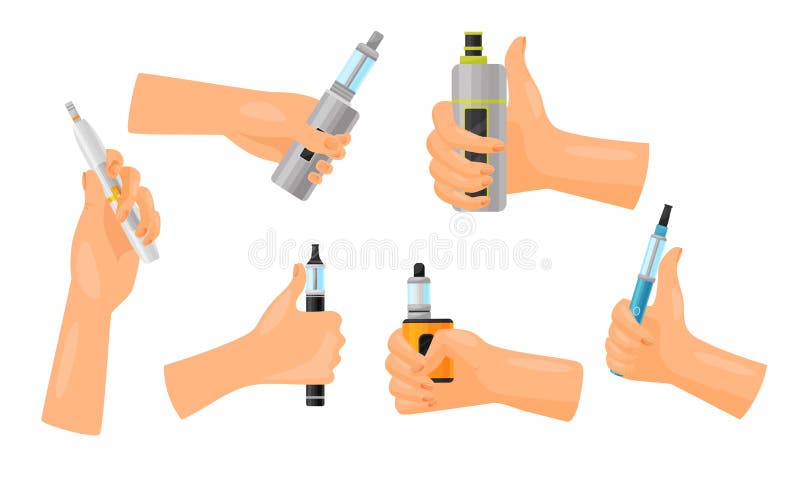 Hands Holding Vape Vector Set. Electronic Cigarette Advertisement Stock ...