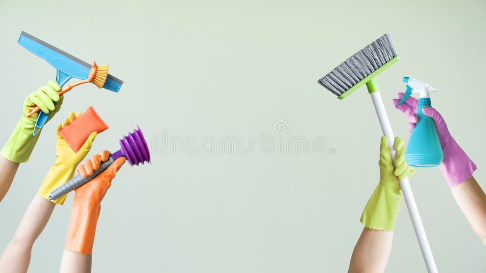 Hands Holding Various Cleaning Objects Stock Image - Image of home ...