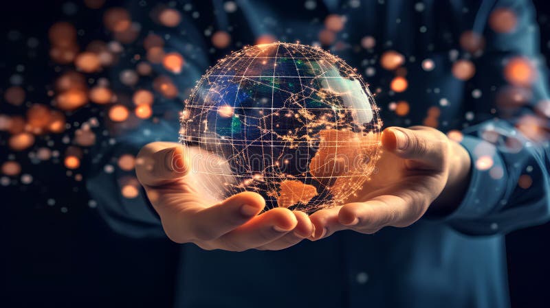 Hands Holding the Virtual Global Internet Connection of the Metaverse ...