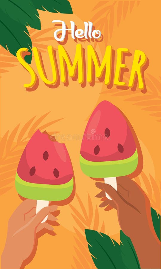 Hands Holding Watermelon Pop. Vector Stock Vector - Illustration of ...