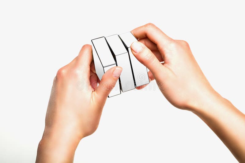 Hands holding white cube stock photo. Image of hold, decisions - 50098270