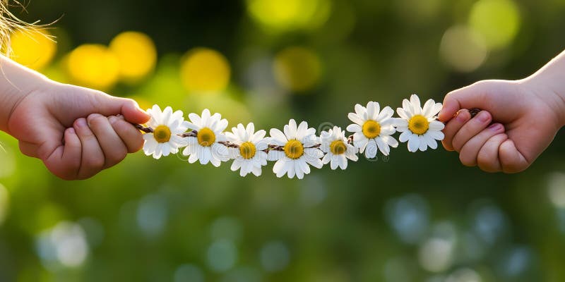 Hands Holding White Daisies in Natural Setting Stock Illustration ...