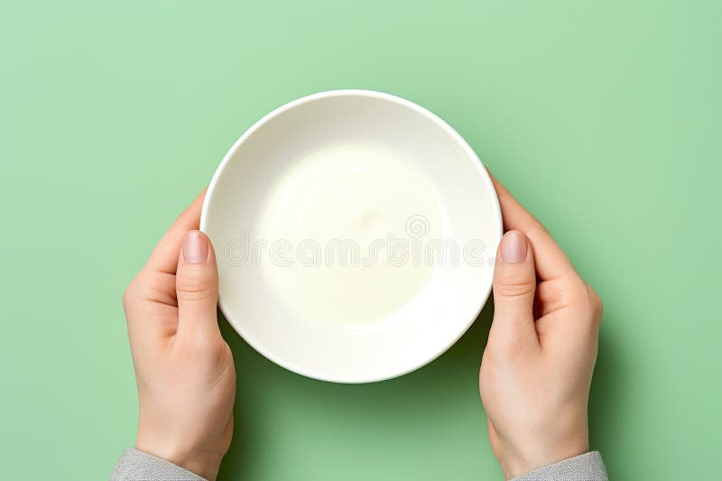 Hands Holding a White Plate on a Green Background Stock Illustration ...
