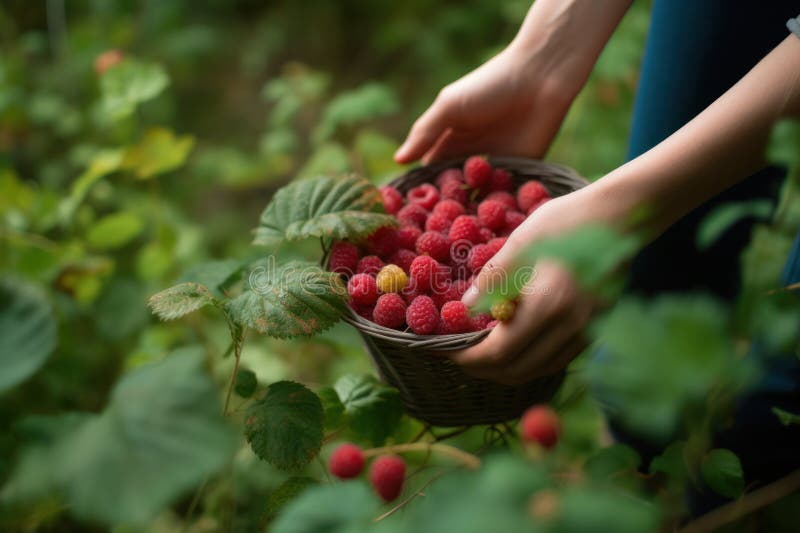 Hands Holding Wild Raspberries. Created Using Generative Al Tools Stock ...