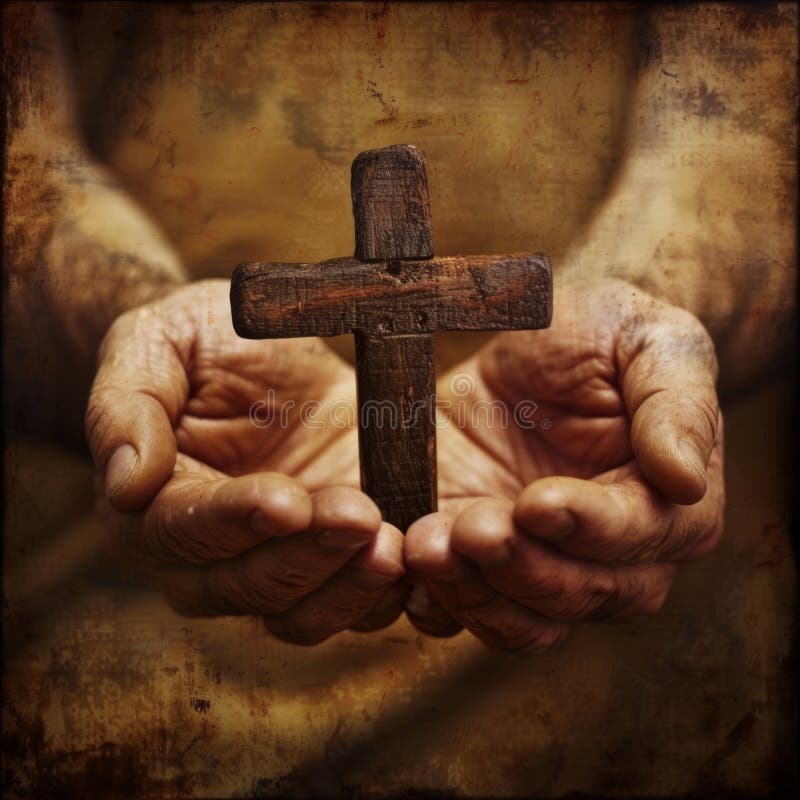 Hands Holding a Wooden Cross. AI Generated Stock Image - Image of cross ...