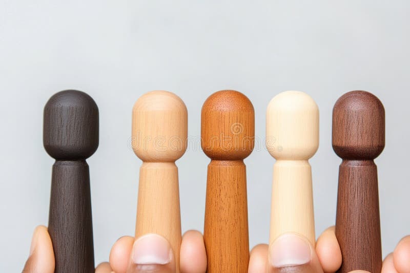 Hands Holding Wooden Figures of Different Colors Representing People of ...