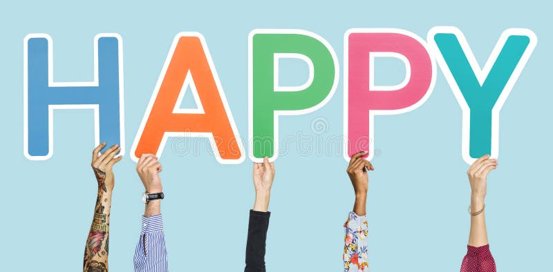 Hands Holding the Word Happy Stock Photo - Image of funny, colorful ...