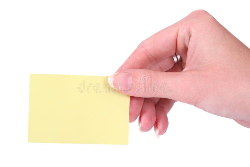 Hand Holding a Yellow Blank Notecard Stock Photo - Image of empty, girl ...