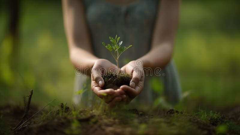 Hands Holding Young Plant in the Forest. Ecology and Environment ...