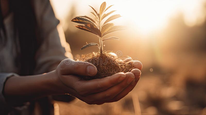 Hands Holding Young Seedling in the Sunlight. Concept of Nature and ...