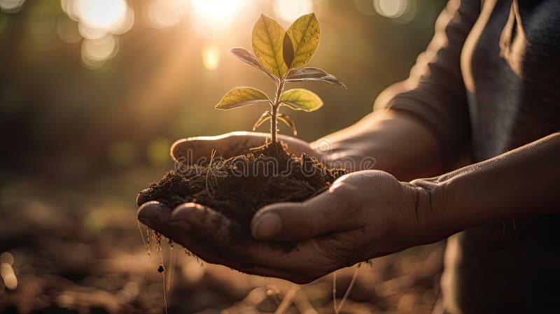 Hands Holding Young Seedling in the Sunlight. Concept of Nature and ...