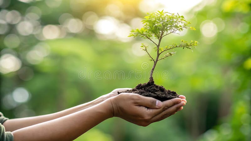 Hands Holding a Young Tree, Symbol of Environmentalism Stock ...